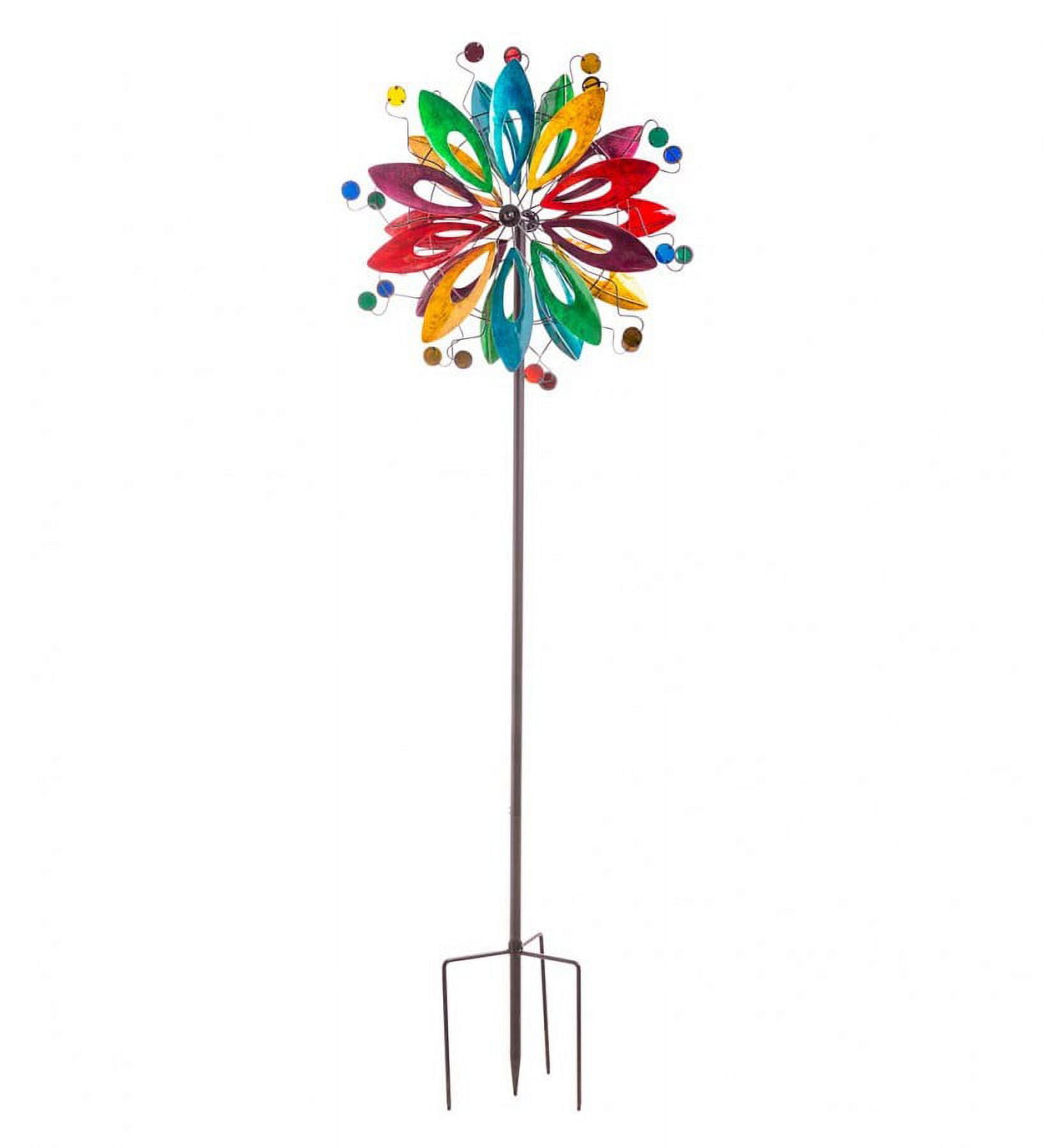 Wind & Weather Colorful Dual-Rotor Flower and Disc Metal Wind Spinner ...