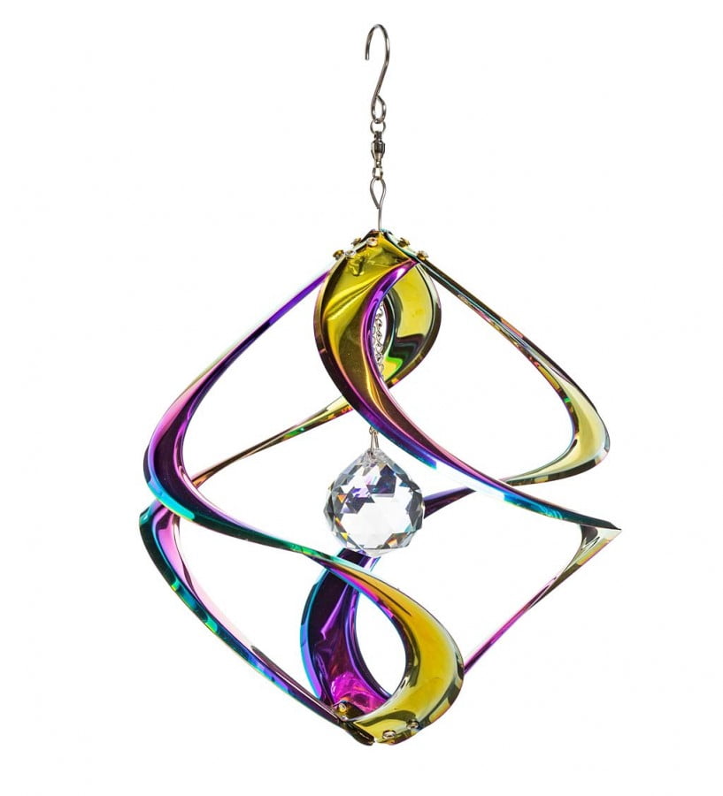 Wind & Weather Hanging Iridescent Metal Spiral Wind Spinner with Clear ...
