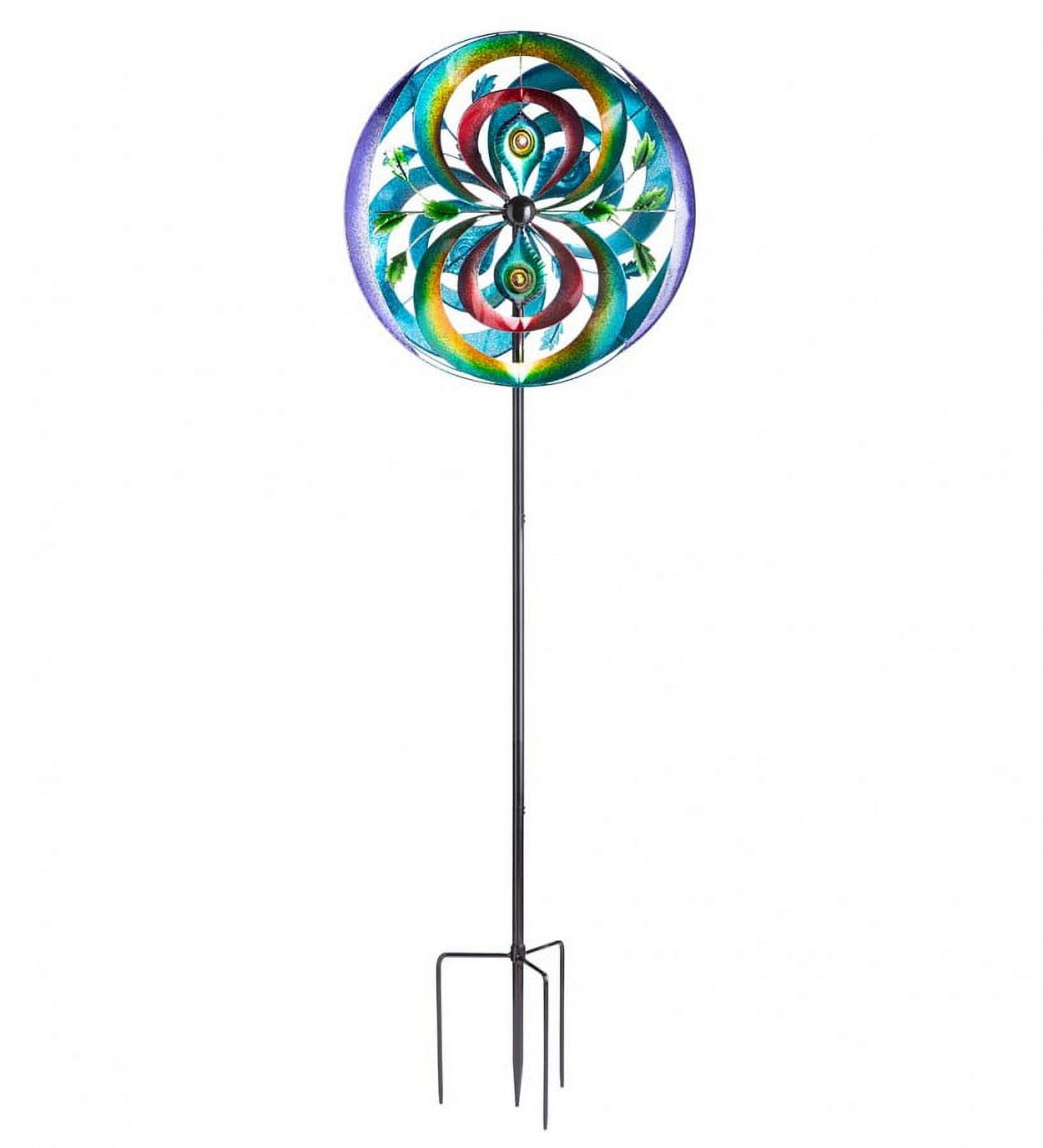 Wind & Weather Vibrant Peacock-Inspired Metal Infinity Wind Spinner ...