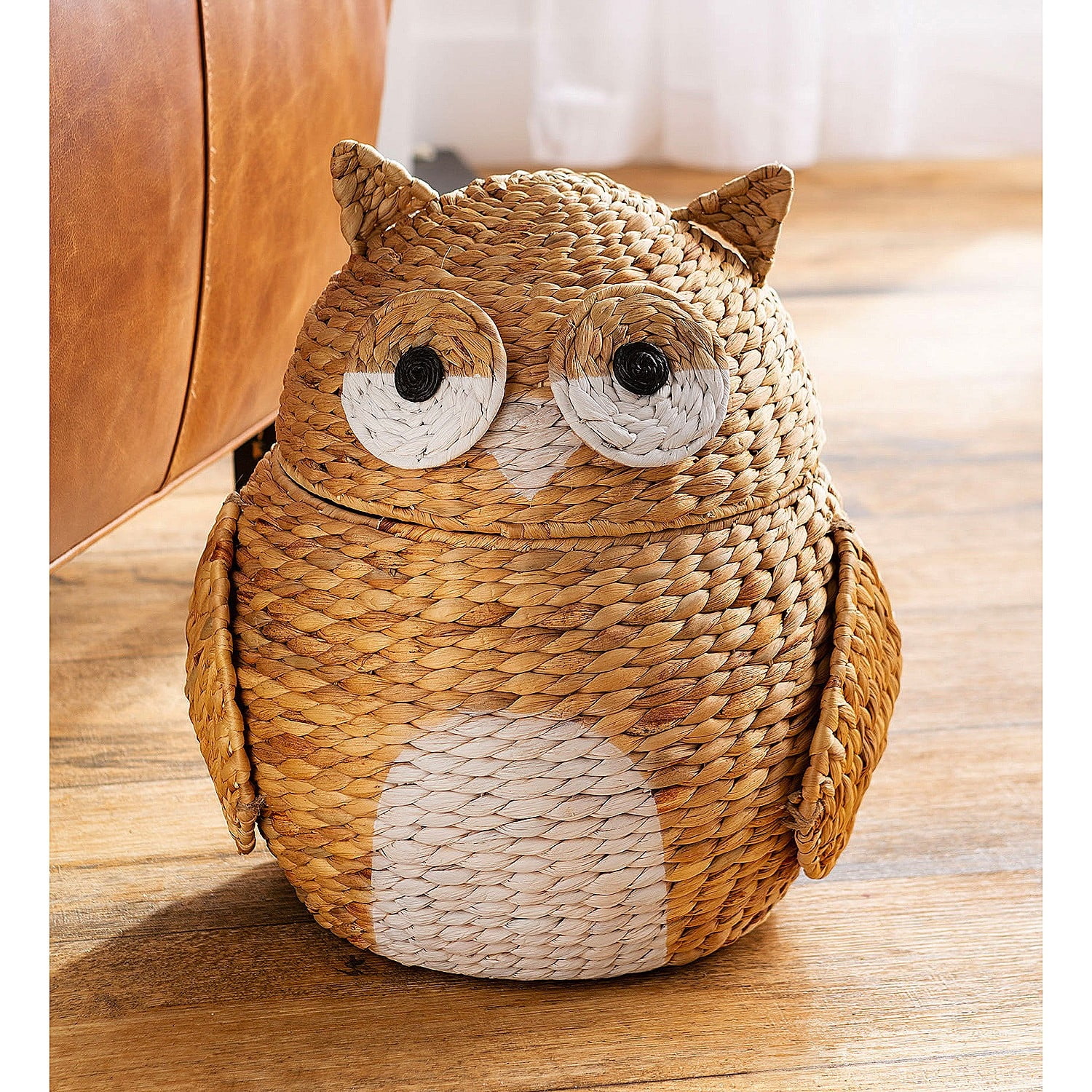 Wind & Weather Whimsical Woven Water Hyacinth Owl Storage Basket ...