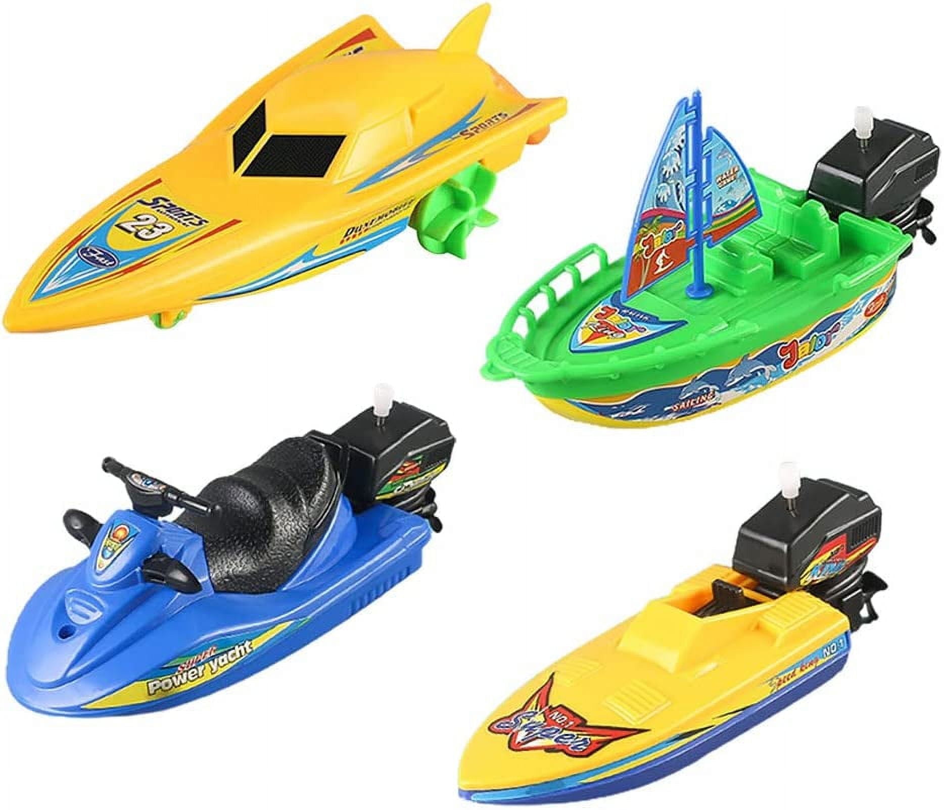 "Fixdono Wind-Up Boat Bath Toy Set, 4 Pack, Pull and Go Motorboat ...