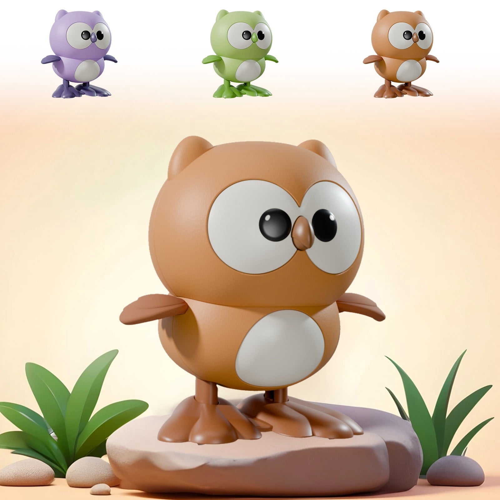 Wind-up Jumping Owl Toy for Kids - Green/Purple/Brown Plastic ...