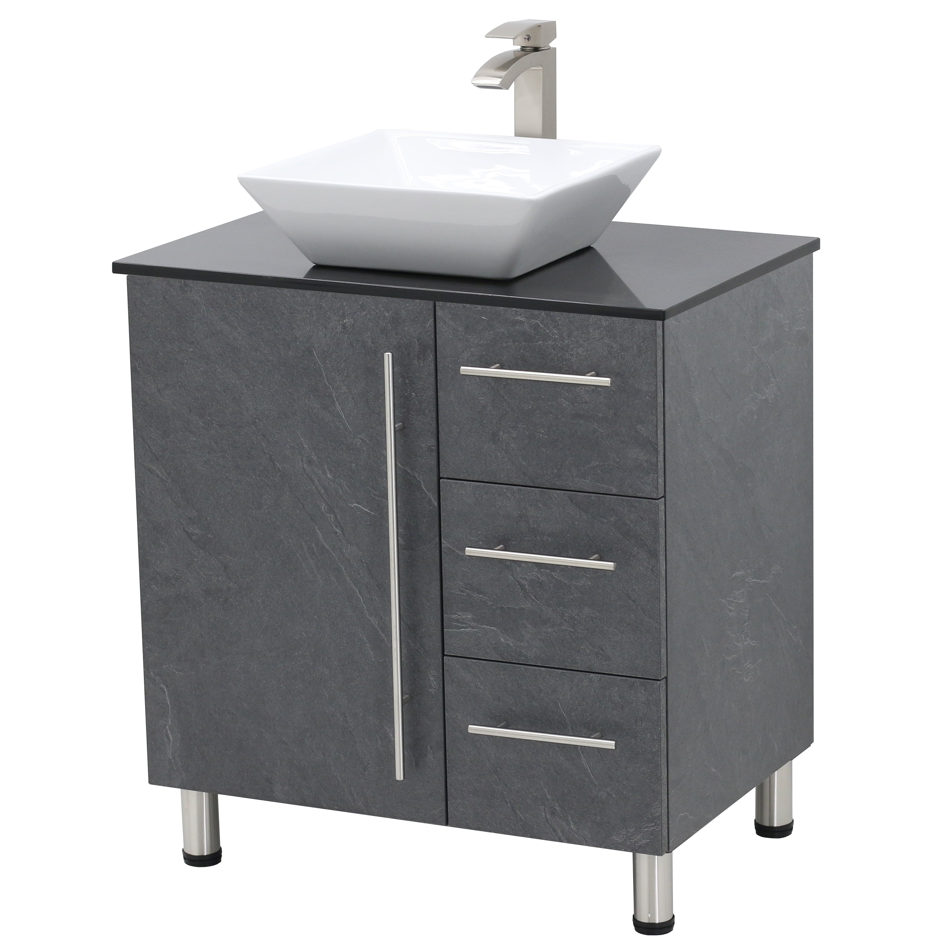"WindBay 30"" Bathroom Vanity, Dark Slate Grey with Black Flat Stone ...