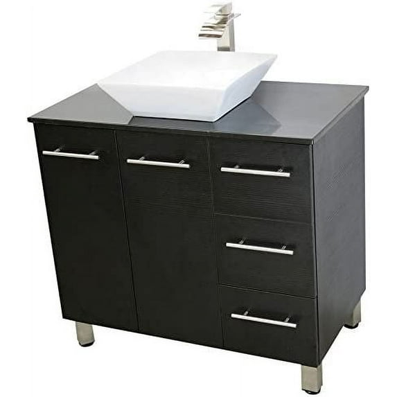 WindBay 36" Freestanding Bathroom Vanity, Black. Black Flat Stone ...