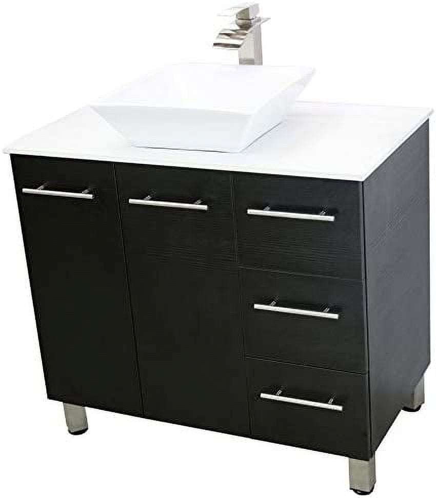 WindBay 36" Freestanding Bathroom Vanity, Black. White Flat Stone ...