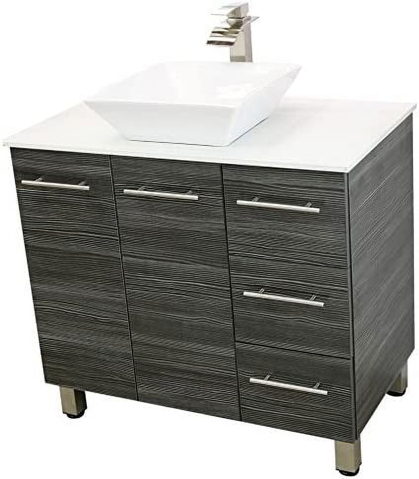 WindBay 36" Freestanding Bathroom Vanity, Dark Grey. White Flat Stone ...