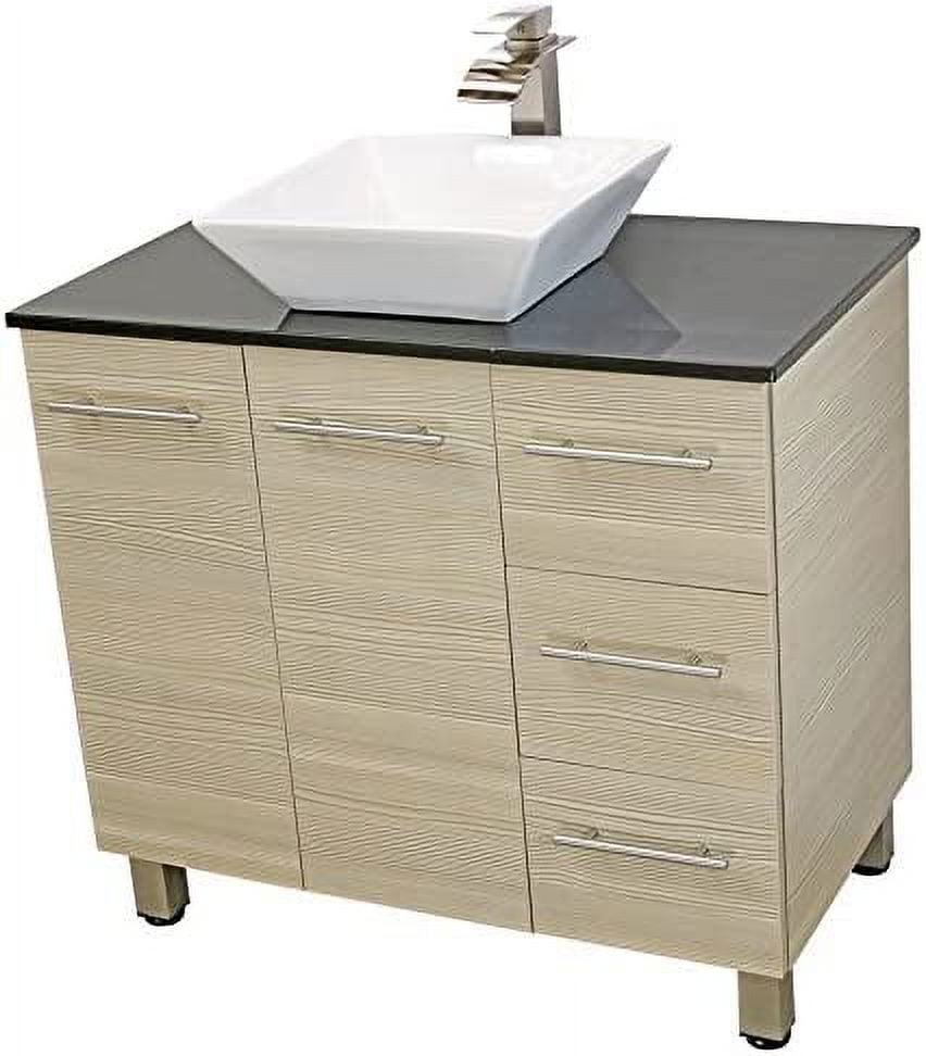 WindBay 36" Freestanding Bathroom Vanity, Tan. Black Flat Stone ...