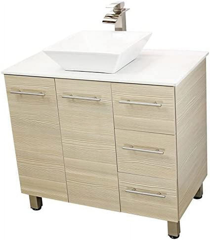 WindBay 36" Freestanding Bathroom Vanity, Tan. White Flat Stone ...