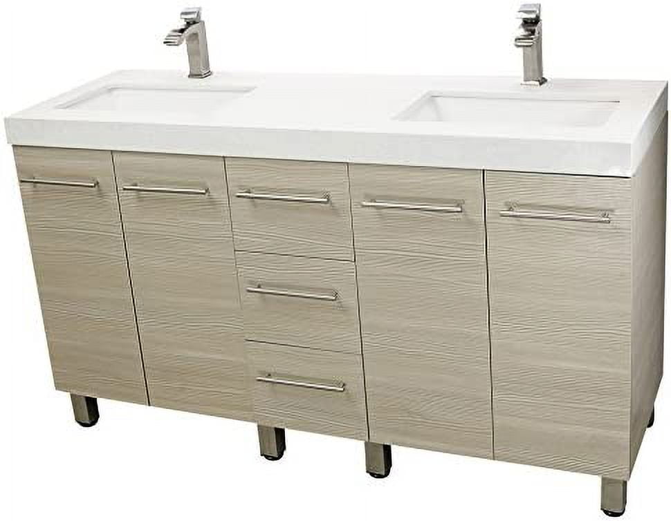WindBay 60" Freestanding Bathroom Vanity, Tan. White Under Mount stone ...