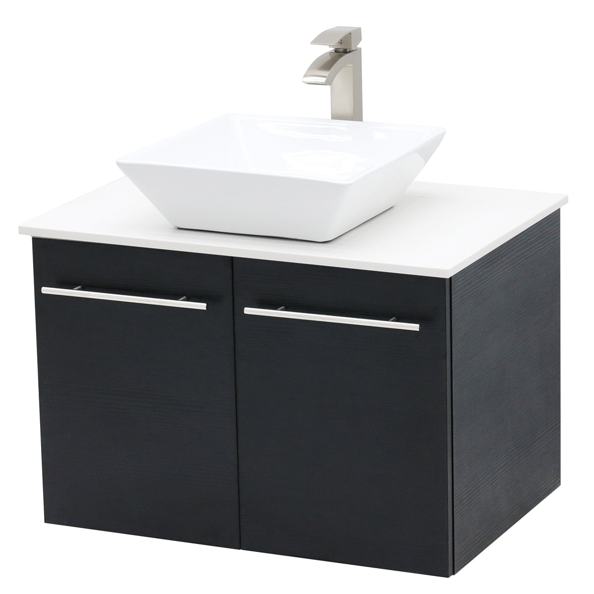WindBay Wall Mount Floating Bathroom Vanity Sink Set. Black Vanity ...