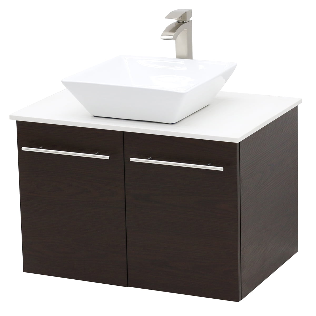 WindBay Wall Mount Floating Bathroom Vanity Sink Set. Dark Brown Vanity ...