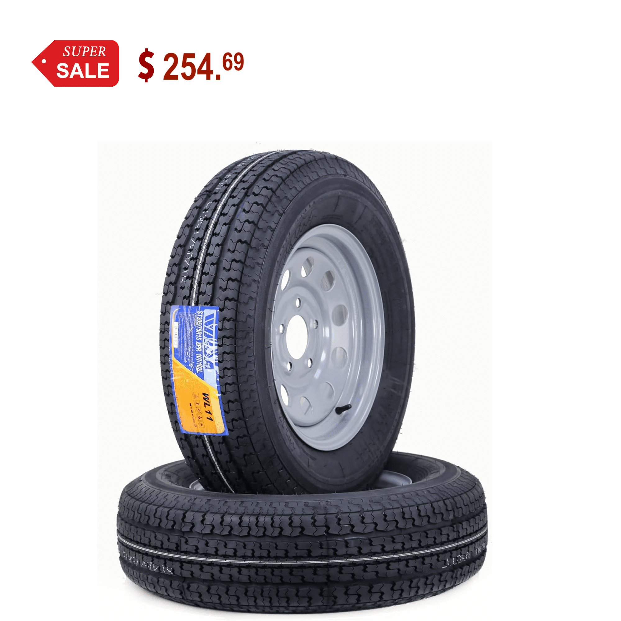 WINDA Trailer Tire Wheel Assembly ST205/75R15 8-Ply D 107L 5 Lug 5" PCD ...