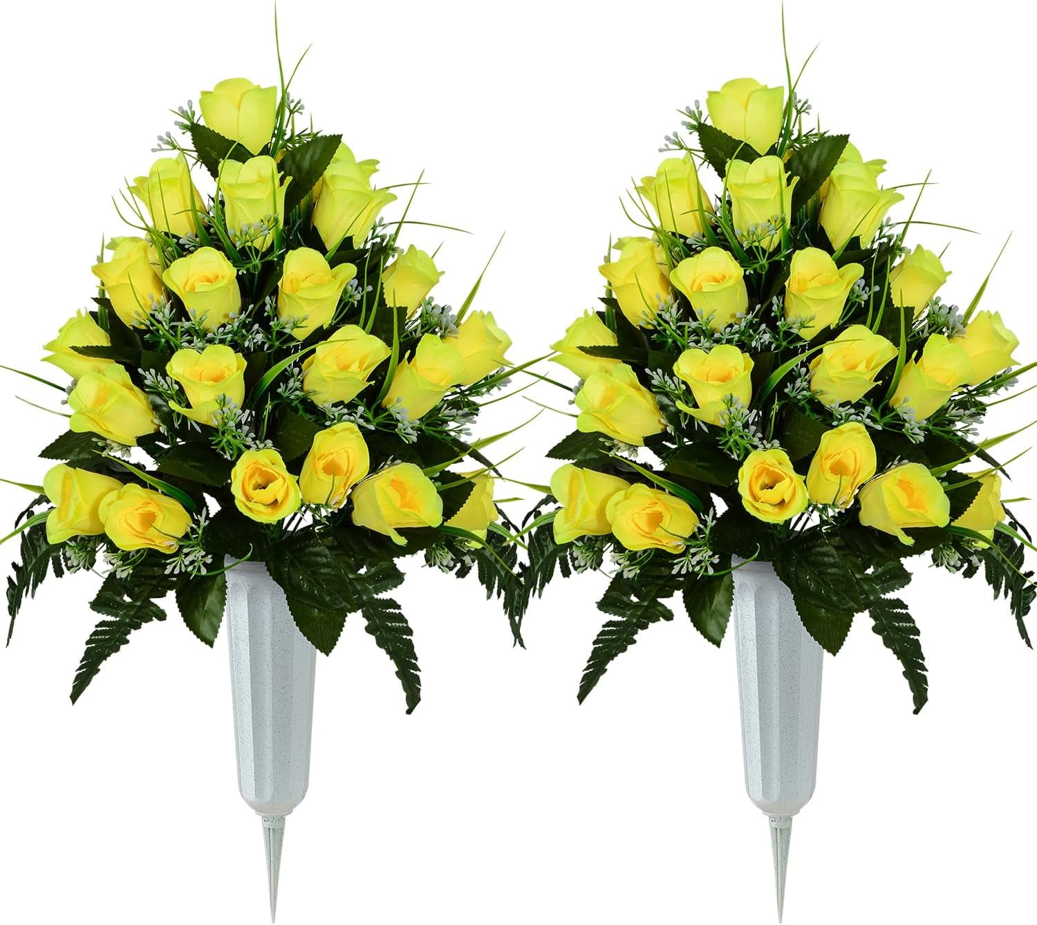 WindamazingStory 189” Artificial Plastic Yellow Roses Memorial Bouquet ...