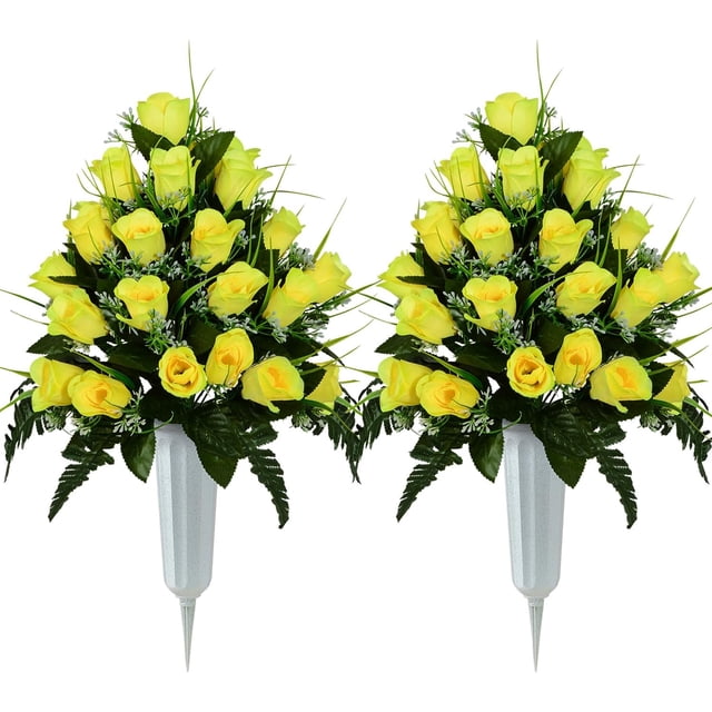 WindamazingStory 189” Artificial Plastic Yellow Roses Memorial Bouquet ...