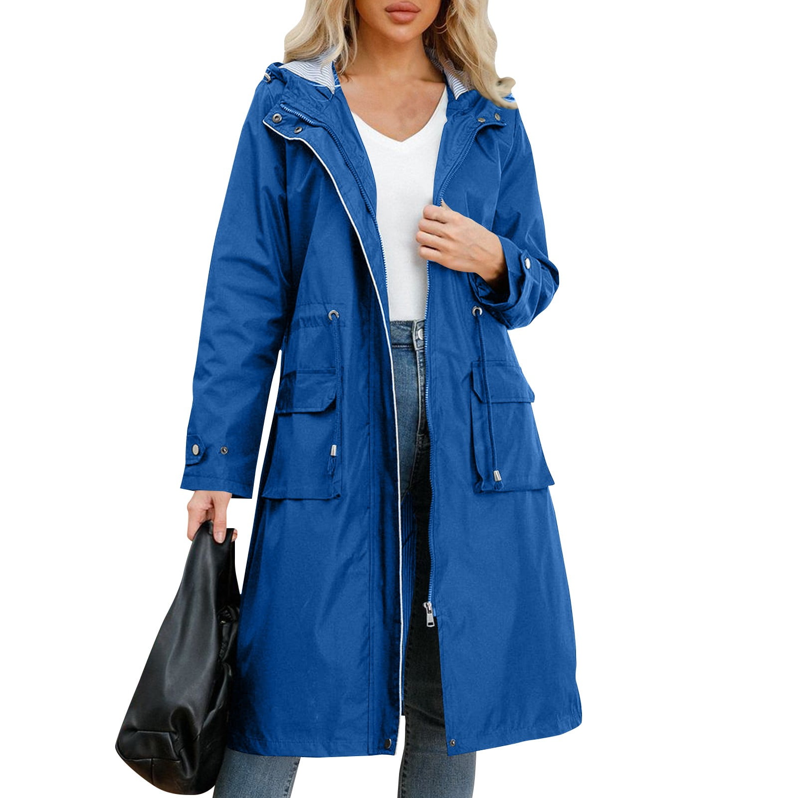 Windbreak Jackets for Women 2025 LHOPY Solid Color Hooded Rain Jacket ...