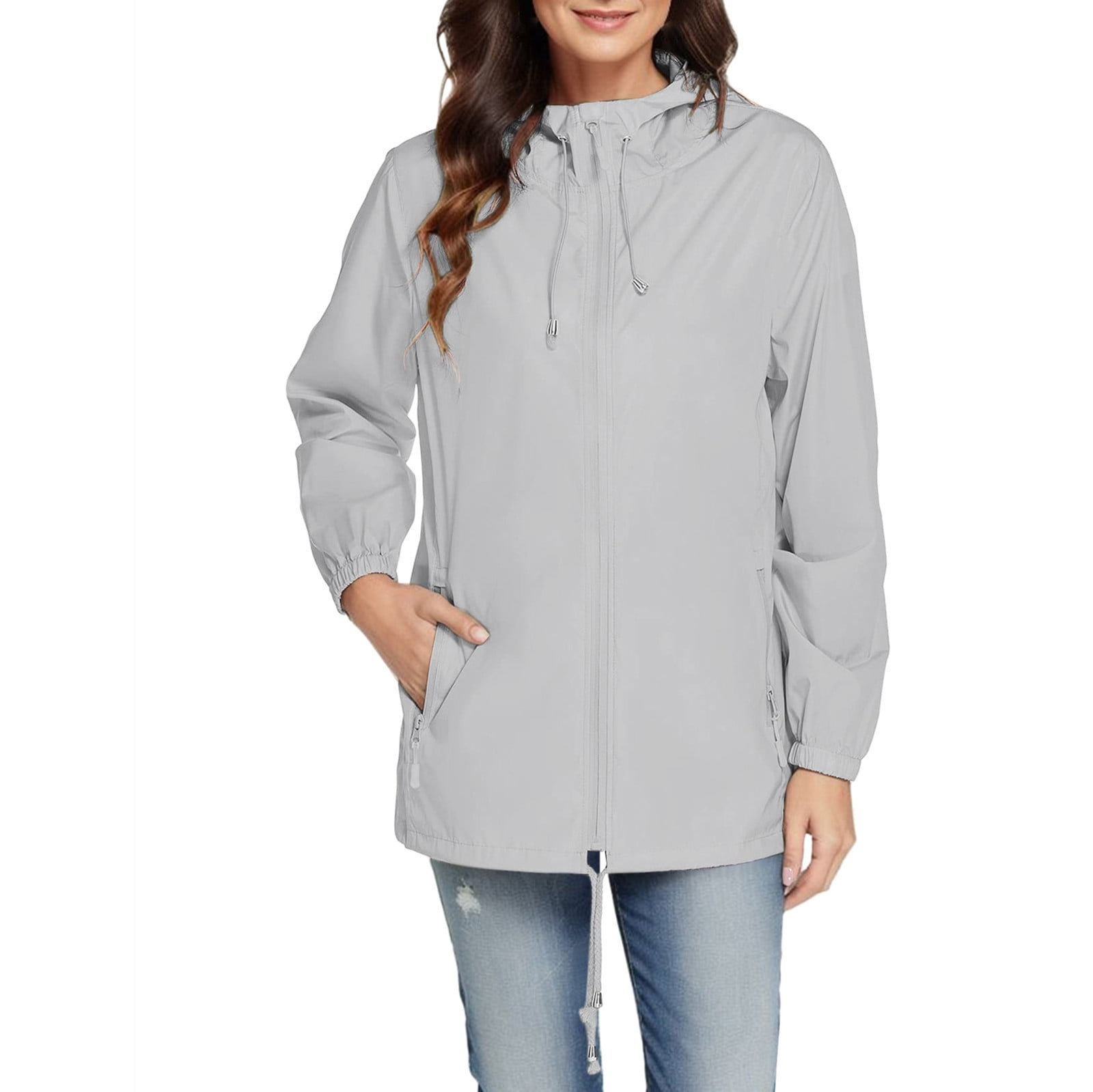 Windbreaker Jacket,Waterproof Rain Jacket for Women Plus, Womens Solid ...
