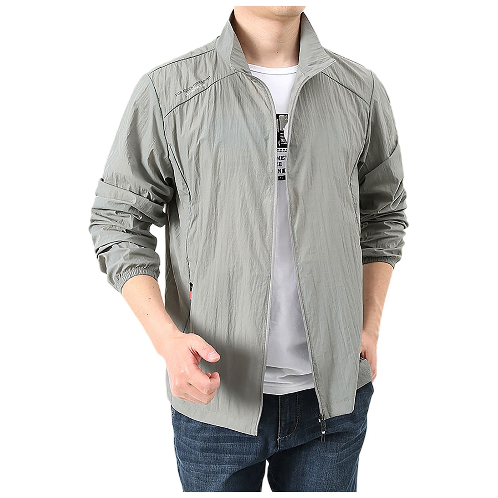Windbreaker Jackets For Men Solid Color Hoodless Stand Collar ...