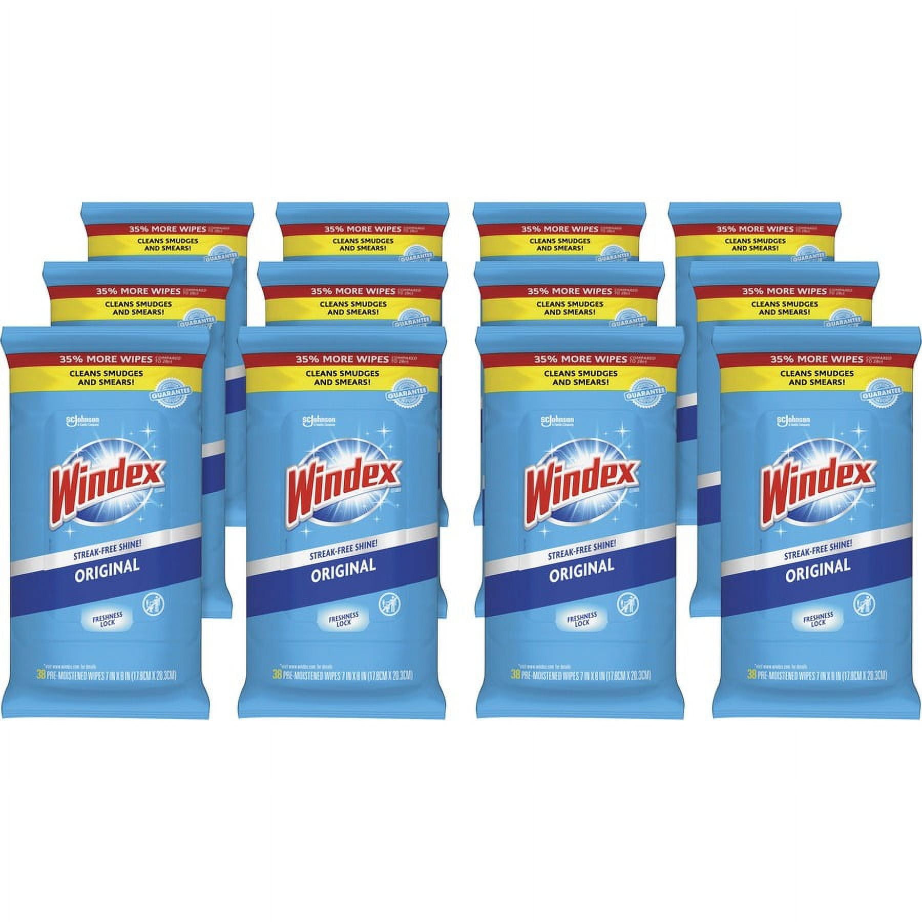 Windex; Glass & Surface Wipes - Ready-To-Use Wipe - 38 / Pack - 12 ...