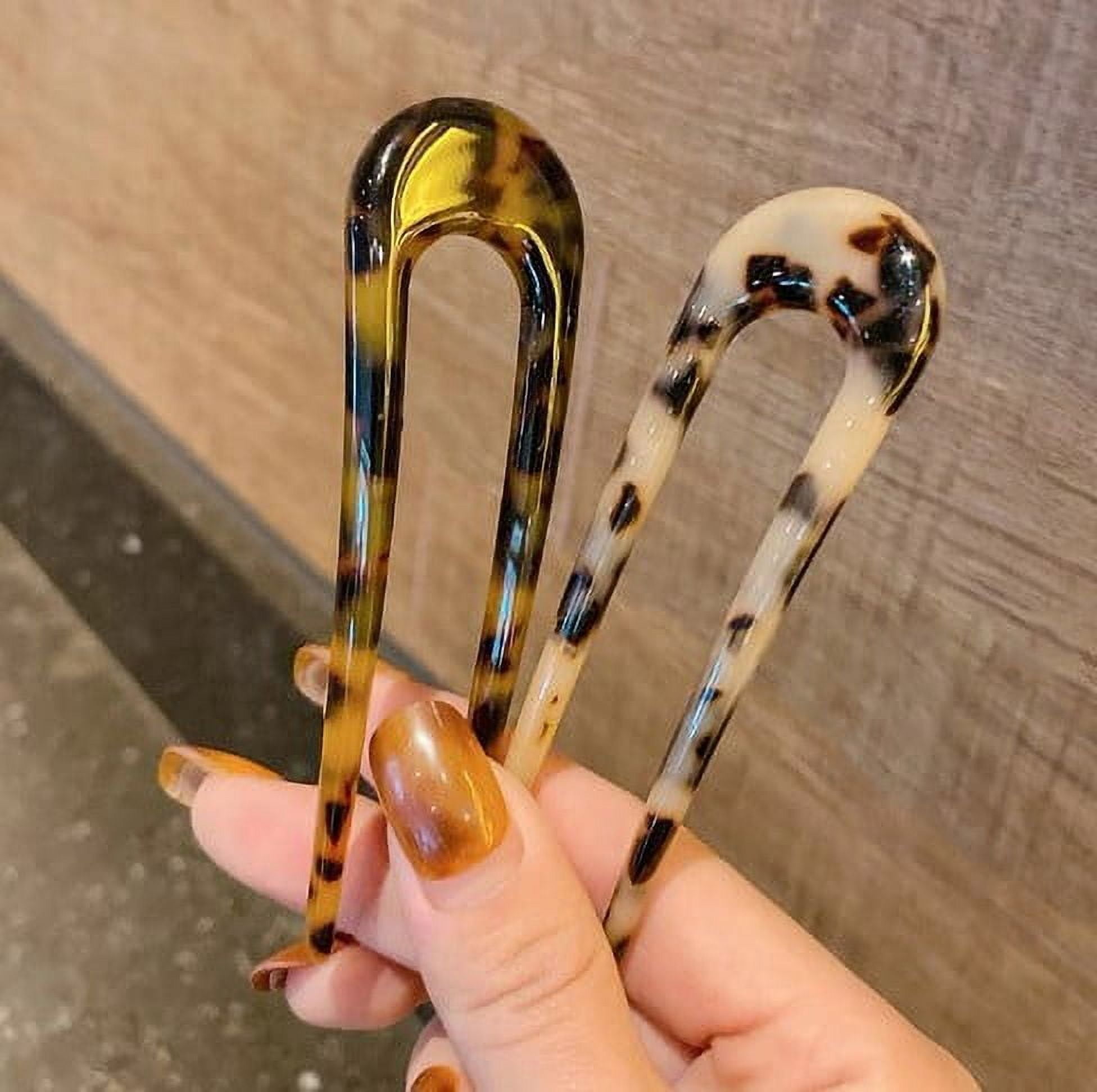 Ludlz 2PCS Women's U-Shaped Hairpin Fork Sticks, Tortoise Shell Hair ...