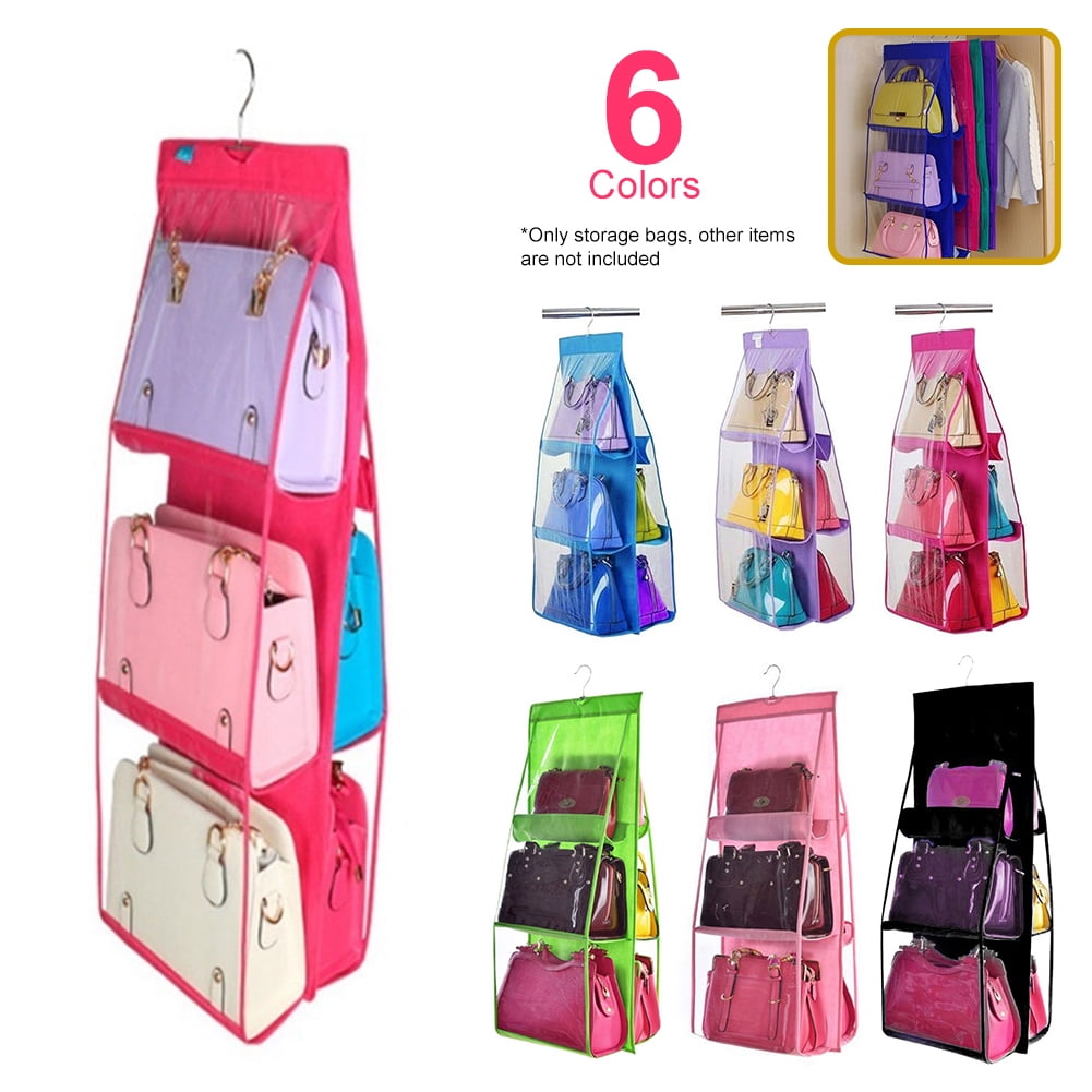 Windfall 6 Pockets Hanging Purse Handbag Organizer Clear Hanging Shelf ...