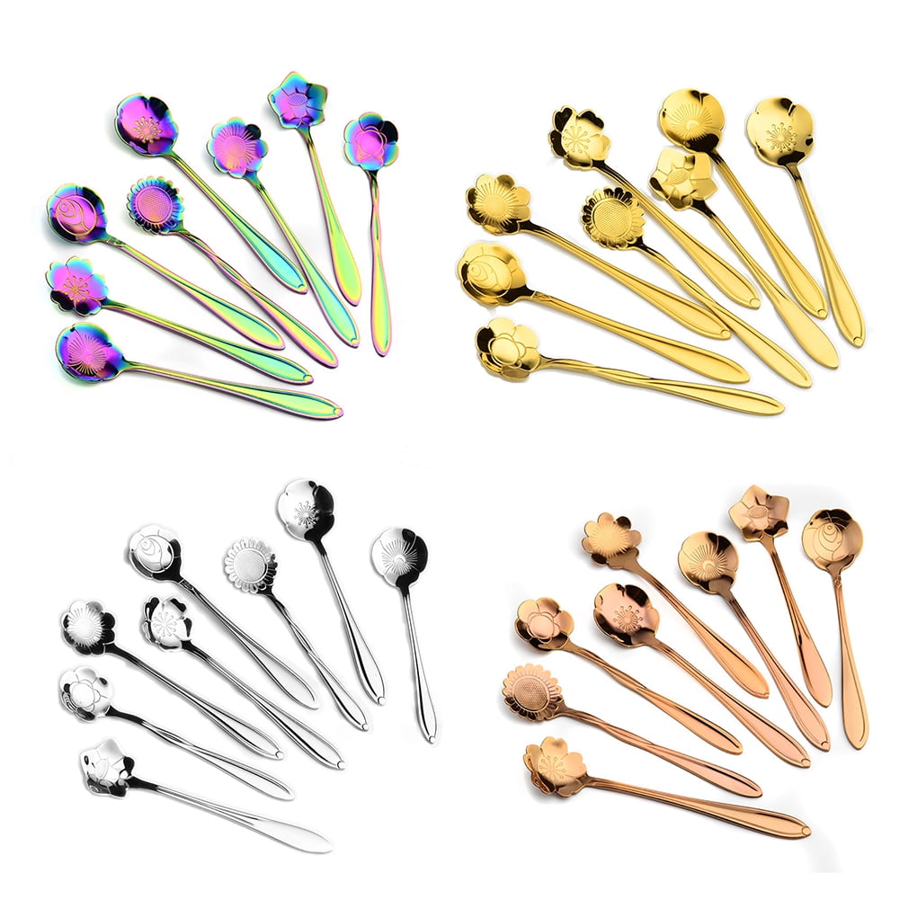 Windfall Flower Spoon Set - 8pcs Stainless Steel Teaspoon Rainbow Color ...
