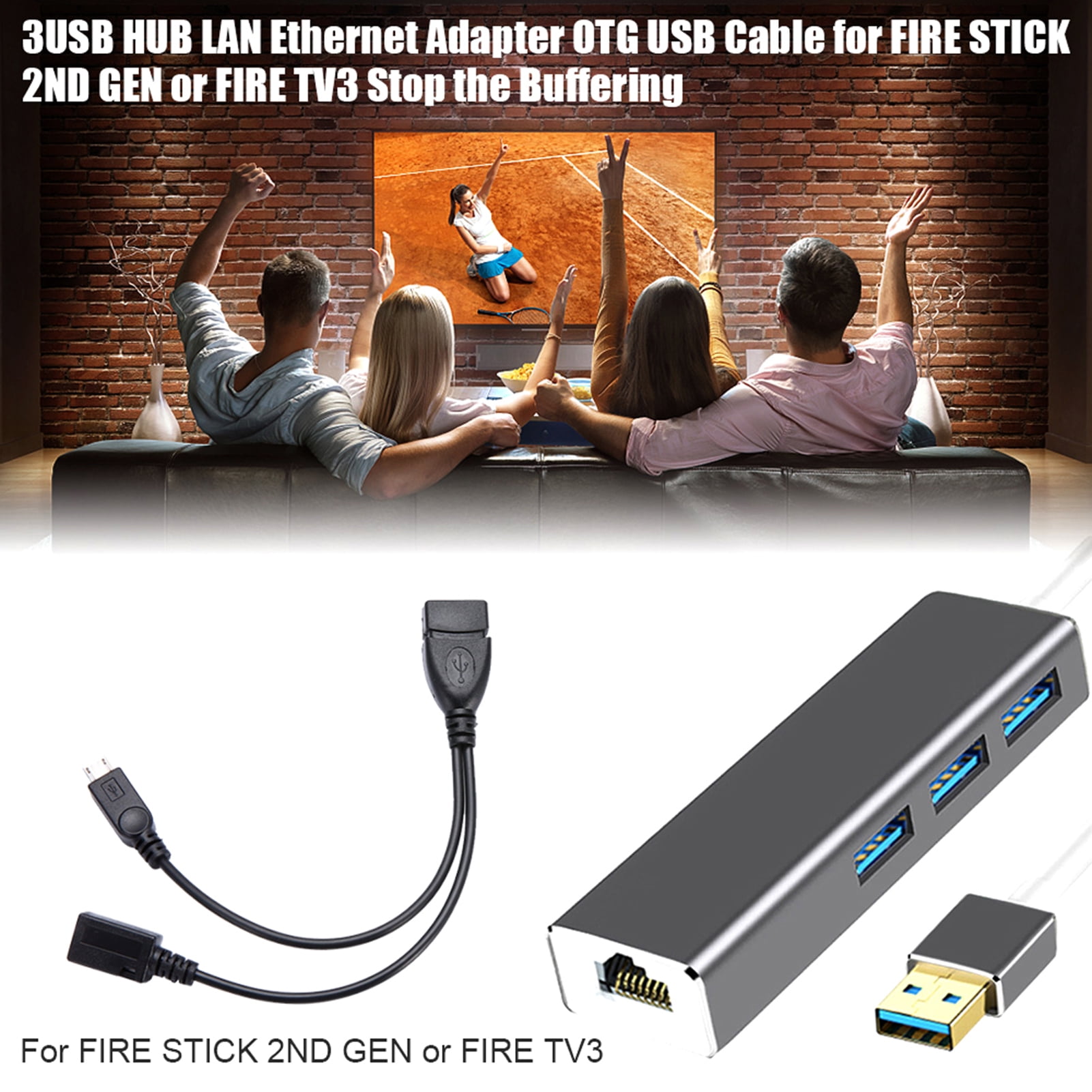 Windfall LAN Ethernet Adapter with 3 Ports USB OTG Hub for Streaming TV ...