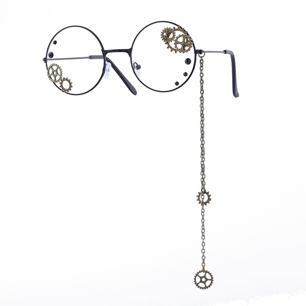 Windfall Lolita Cosplay Glasses Punk Style Unisex Round Gear Long Chain ...
