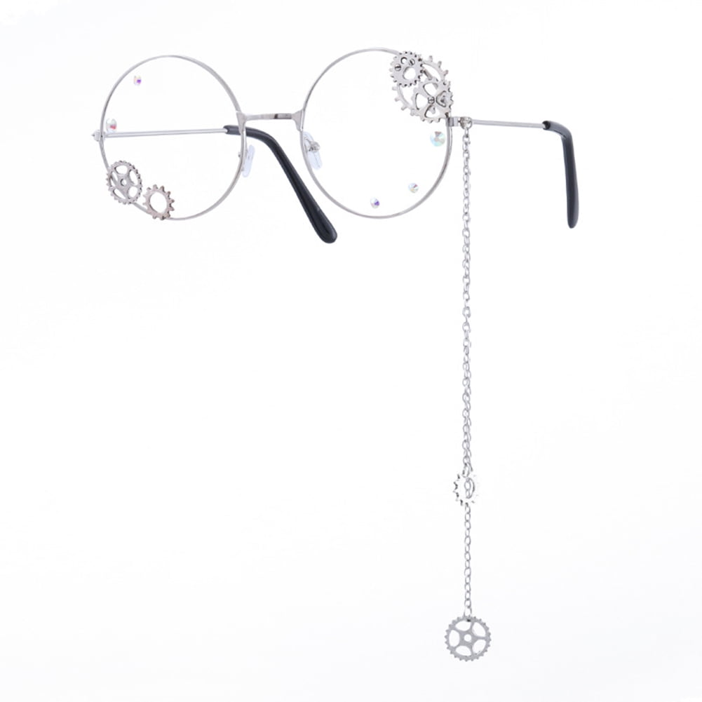 Windfall Lolita Cosplay Glasses Punk Style Unisex Round Gear Long Chain ...