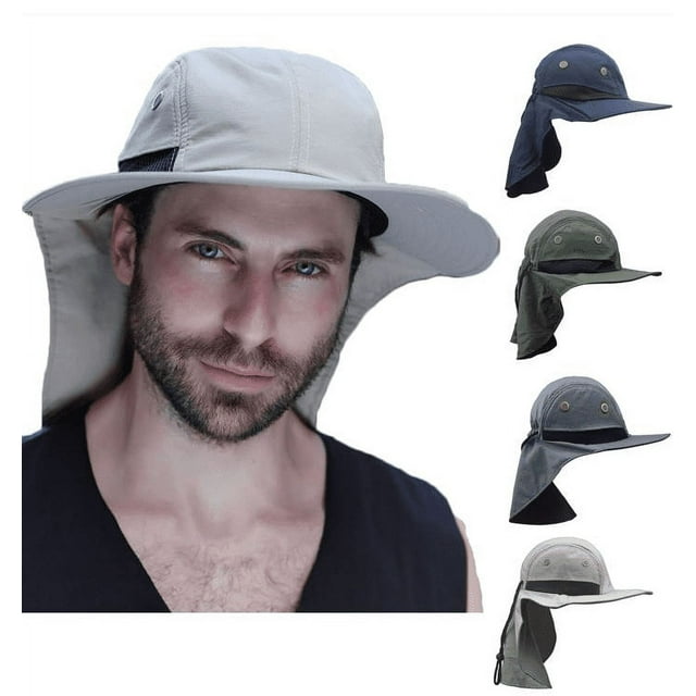 Windfall Men Sun Hat with UV Protection Wide Brim Hike Cap w/Neck Flap ...