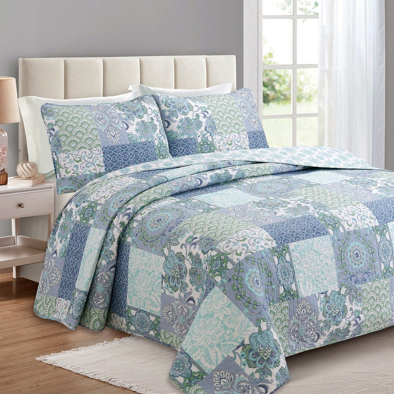 Windfall Reversible Cotton Quilt Set, Bedspreads, Coverlet - Walmart.com