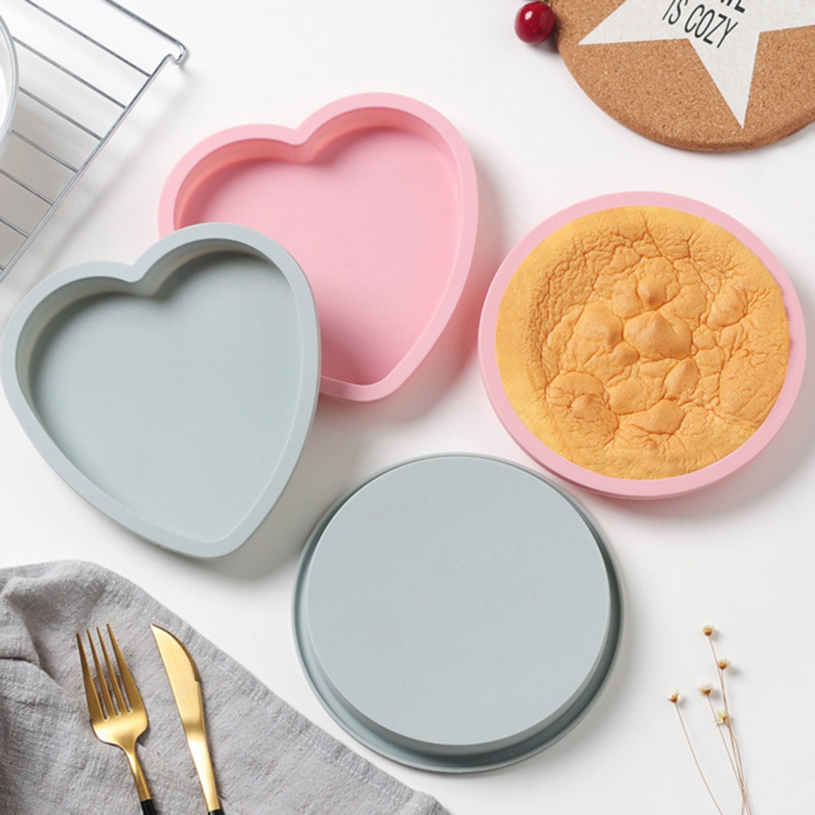 Windfall Silicone Heart Shaped Rainbow Cake Baking Pans, Heart Cake ...