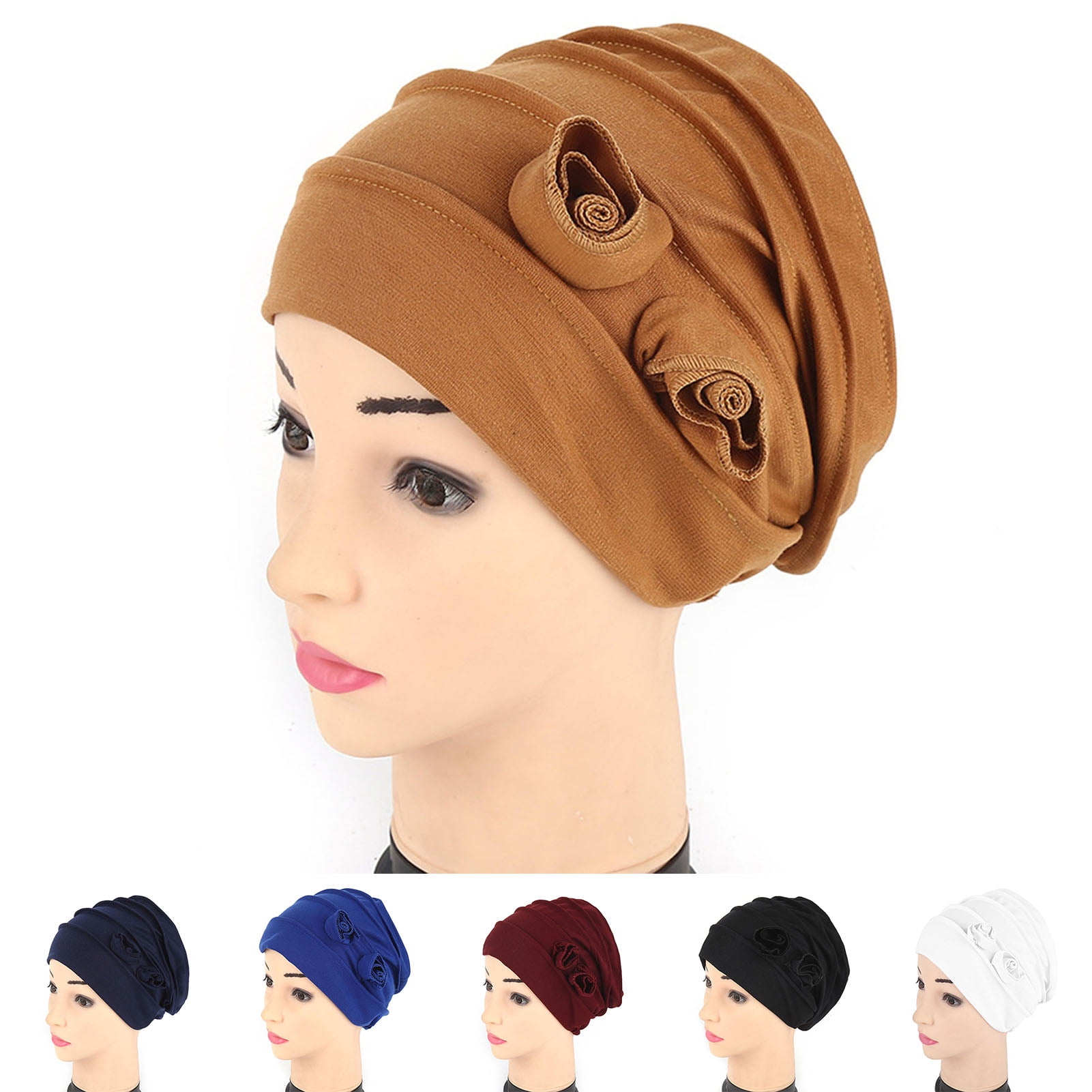 Windfall Women Turban Flower Caps Vintage Beanie Headscarf Elastic ...