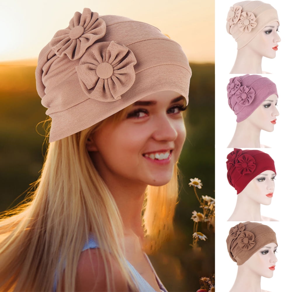 Windfall Women Turban Flower Caps Vintage Beanie Headwrap Hat Elastic ...
