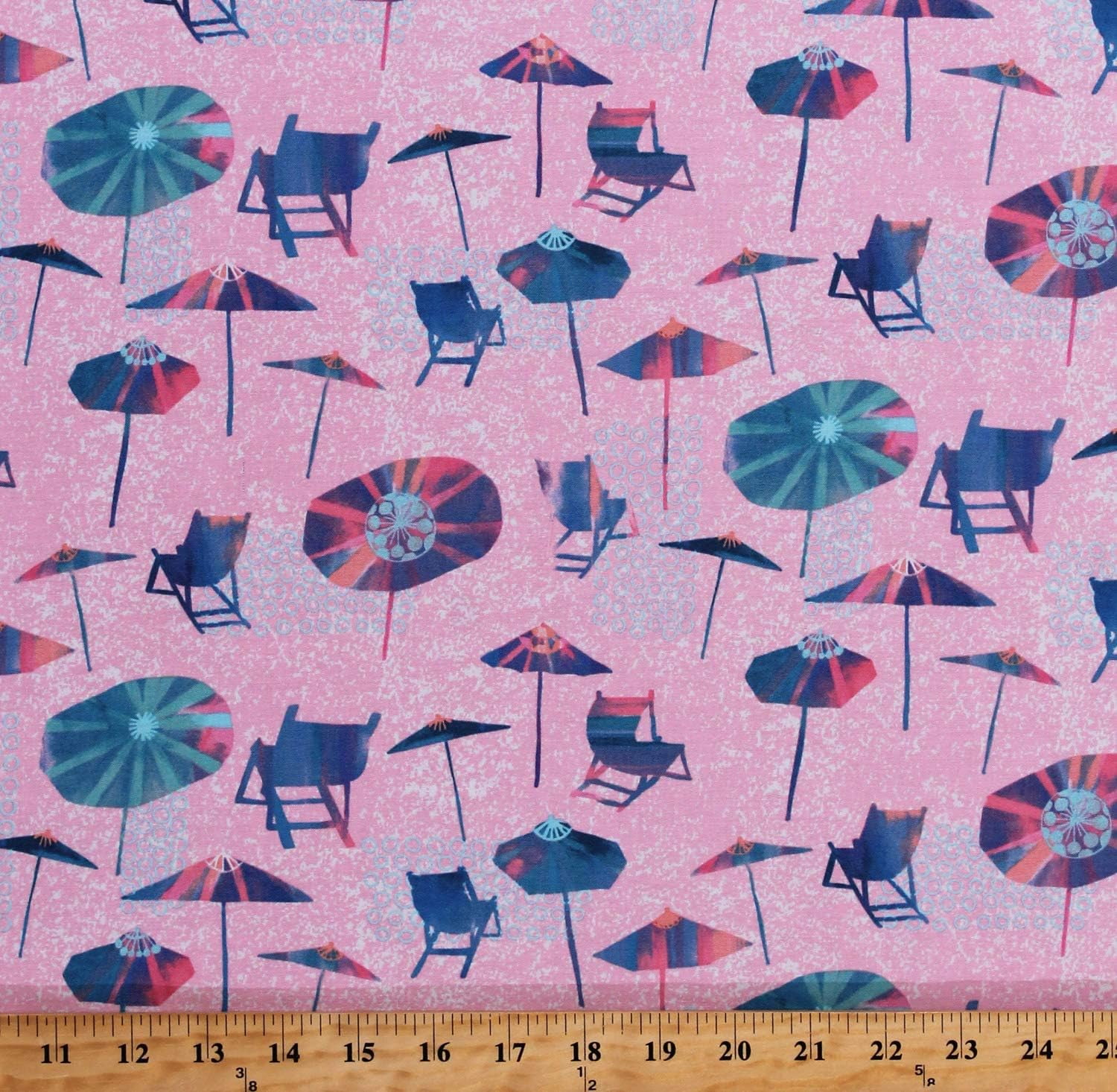 Windham Fabrics Beach Umbrellas Chairs Summer Vacation Tropical Pink ...