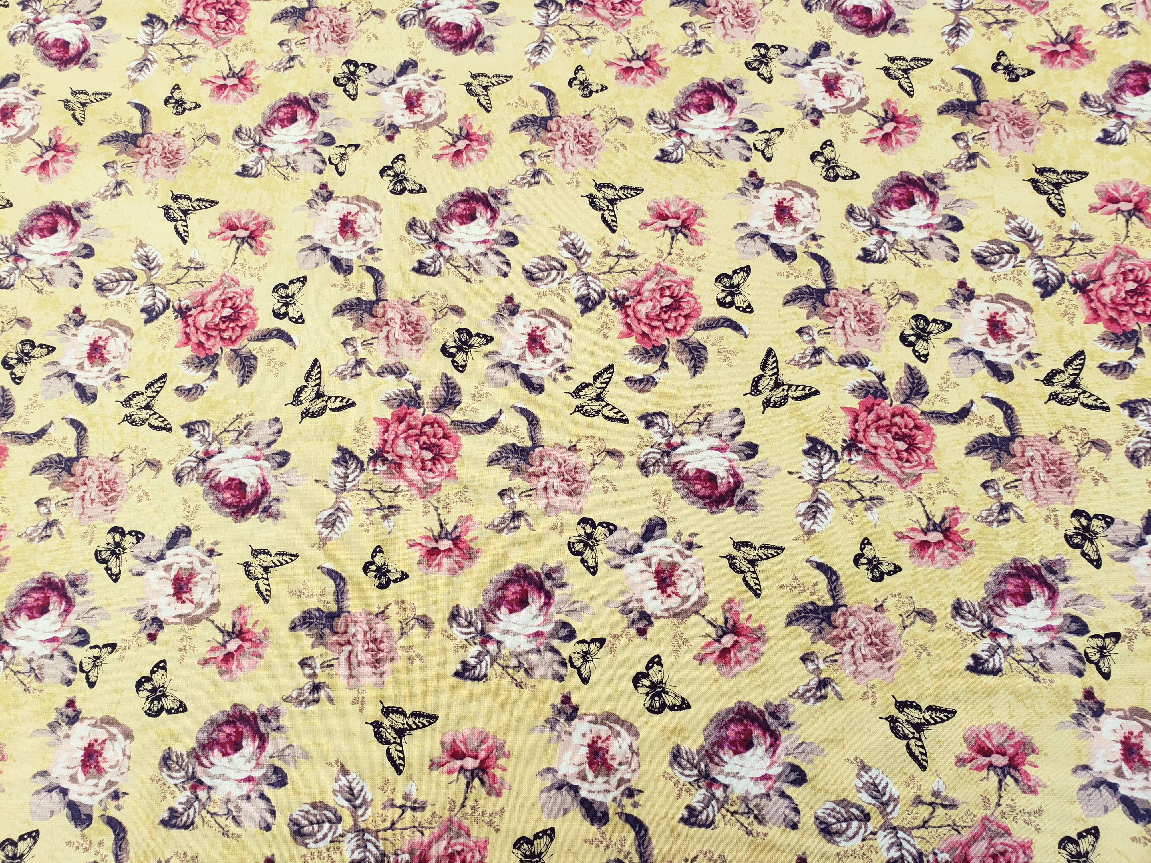 Windham Fabrics Butterflies and Flowers Afternoon Tea in Yellow 100% ...