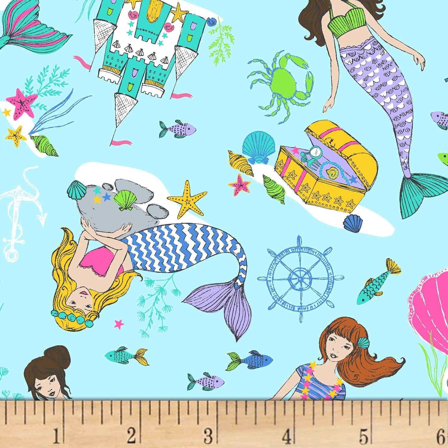 Windham Fabrics One of A Kind Mermaid Castle Sea Creatures Multi in ...