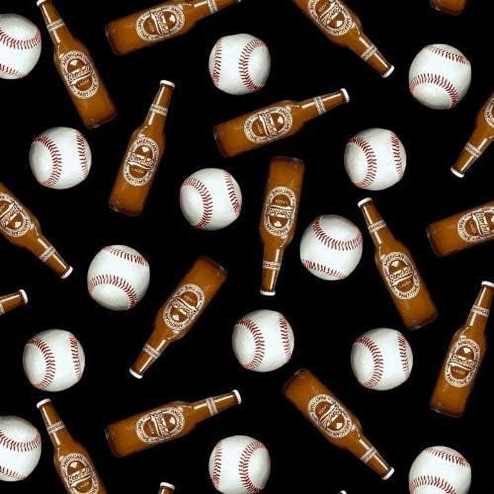 Windham Fabrics One of a Kind Beer & Baseballs Tossed on Black 100% ...