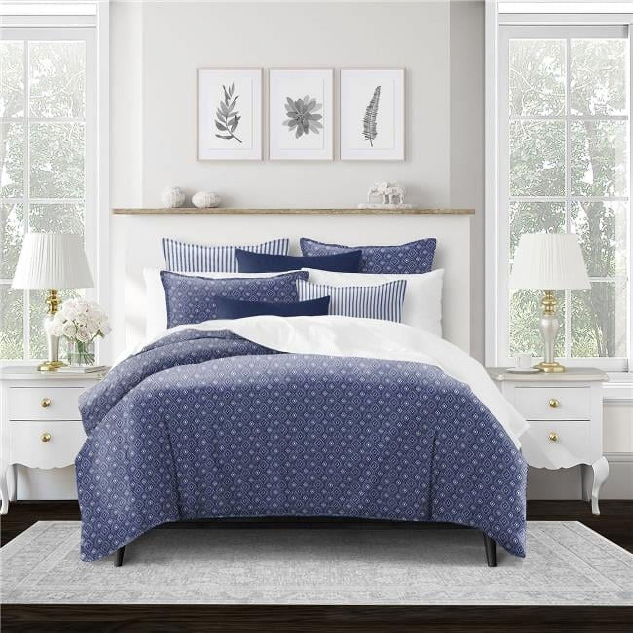 Windham Indigo Queen Size Coverlet & 2 Pillow Shams Set - 5 Piece ...
