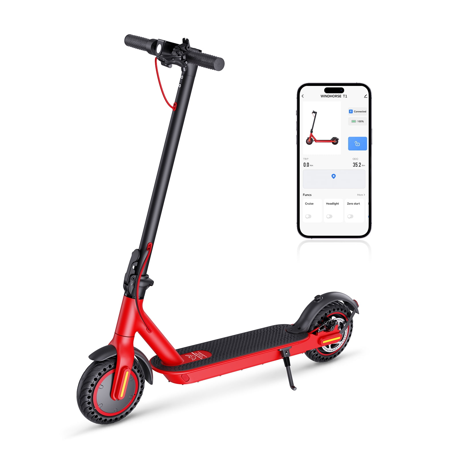 Windhorse T1-RED 350W Brushless Motor Foldable Electric Kick Scooter 15 ...