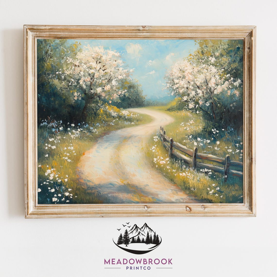 Winding Country Road In Bloom, Spring Landscape Printable, Cottagecore ...