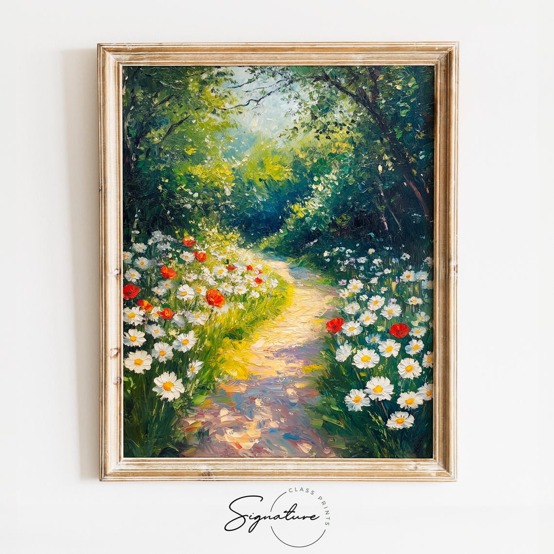 Winding Path Through A Daisy-Filled Garden, Impressionist Spring ...