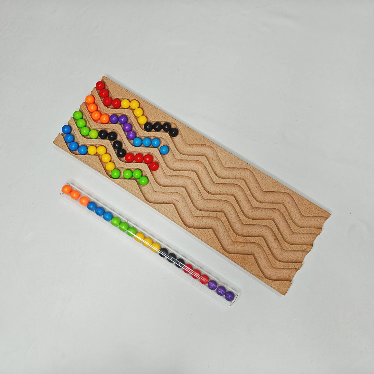 Winding Track Marble Run Track, 4 Line Zigzag ,Marble Race , Marble Run Race Wooden Plate, Light ...