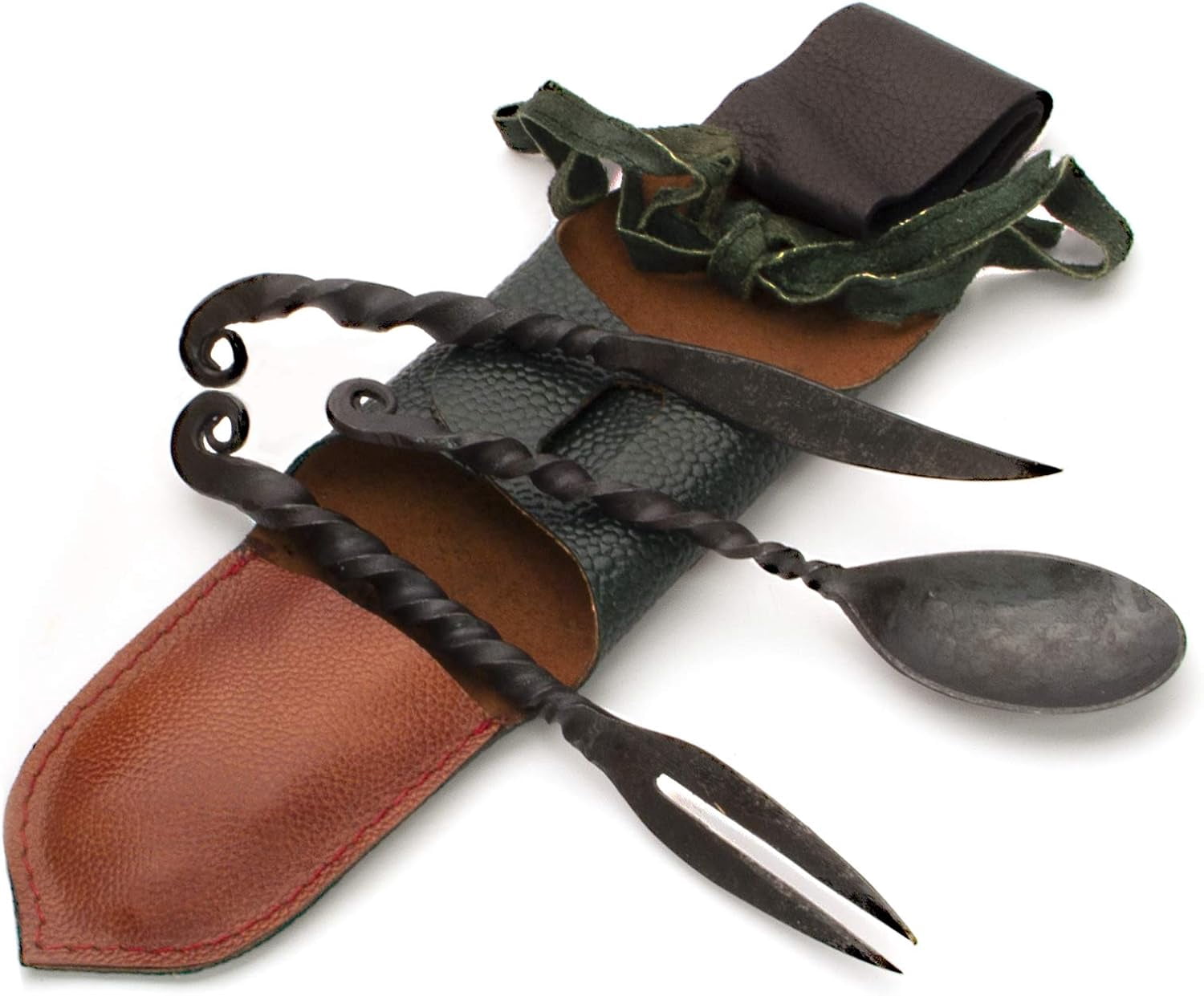 Windlass Hand Forged Medieval Iron Eating Cutlery Set with Leather Belt ...