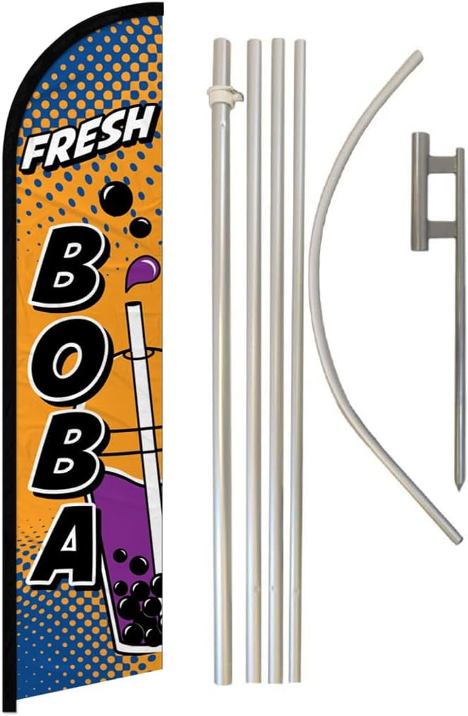 Windless Banner Advertising Flag & Pole Kit - Perfect for Restaurants ...