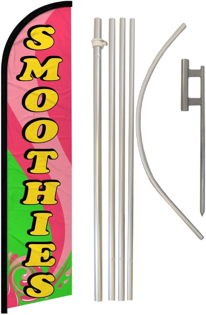 Windless Banner Advertising Flag & Pole Kit - Perfect for Smoothie ...
