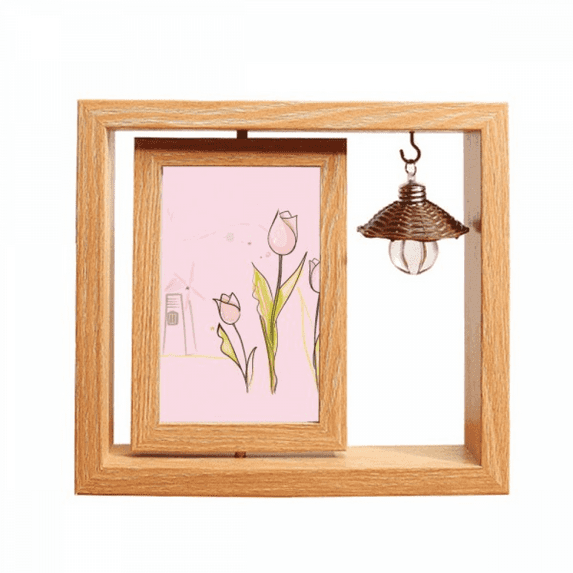 Windll Tulip House Greenery Flower Wooden Rotating Picture Photo Frame ...