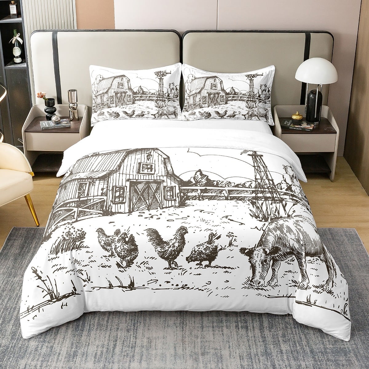 Windmill 100% Cotton Duvet Cover King,Rustic Barn Farmhouse Bedding ...