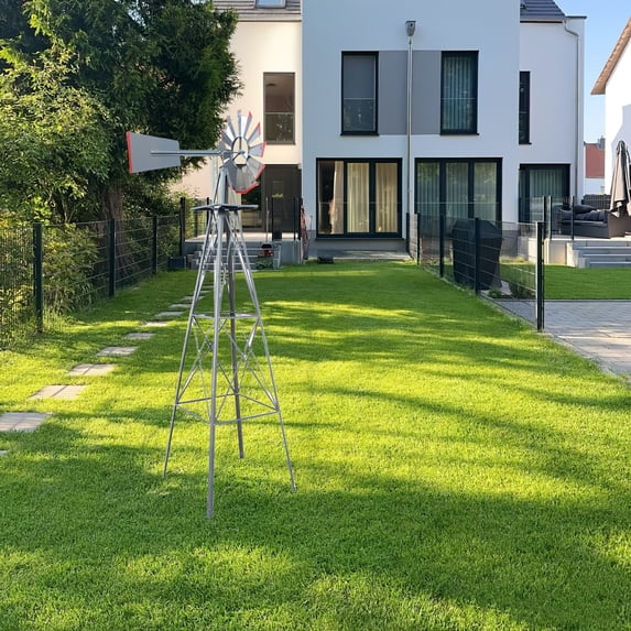 Windmill 8ft Gray And Red with Vane 4 Legs Standing Rotatable Windmill ...