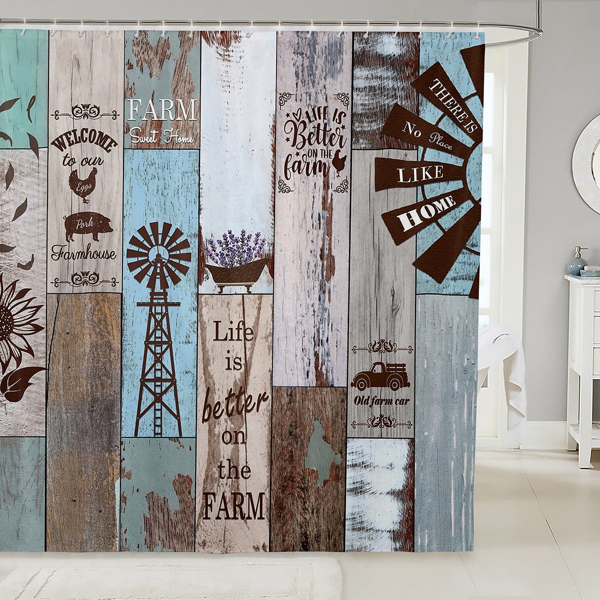 Windmill Bath Curtain For Teens, Rustic Farmhouse Shower Curtain ...