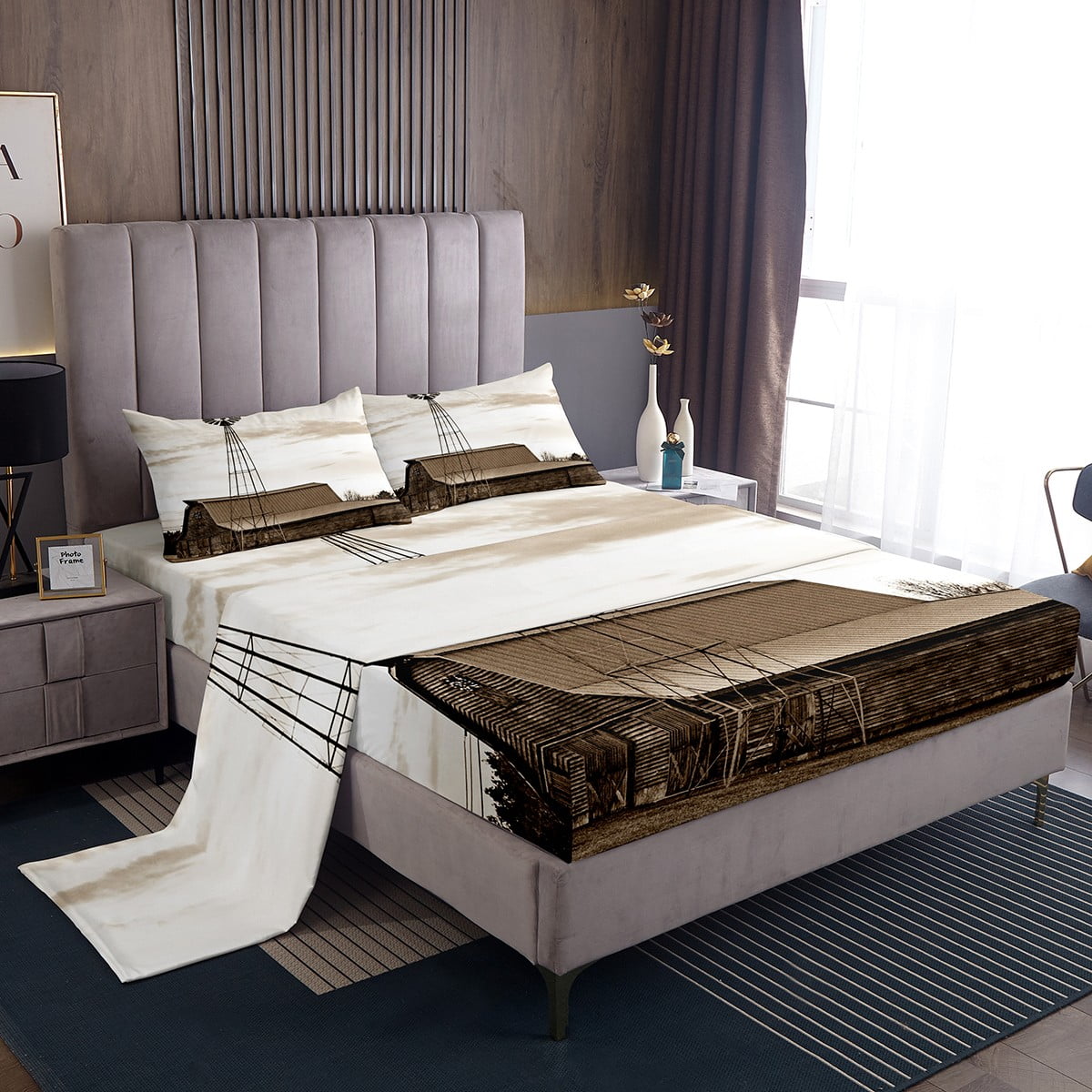 Windmill Bed Sheets Set Queen Size,Rustic Farmhouse Sheet Set for Kids ...